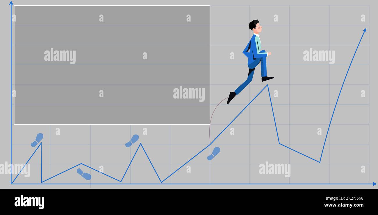 Businessman in suit climbing upwards growth chart representing project ...