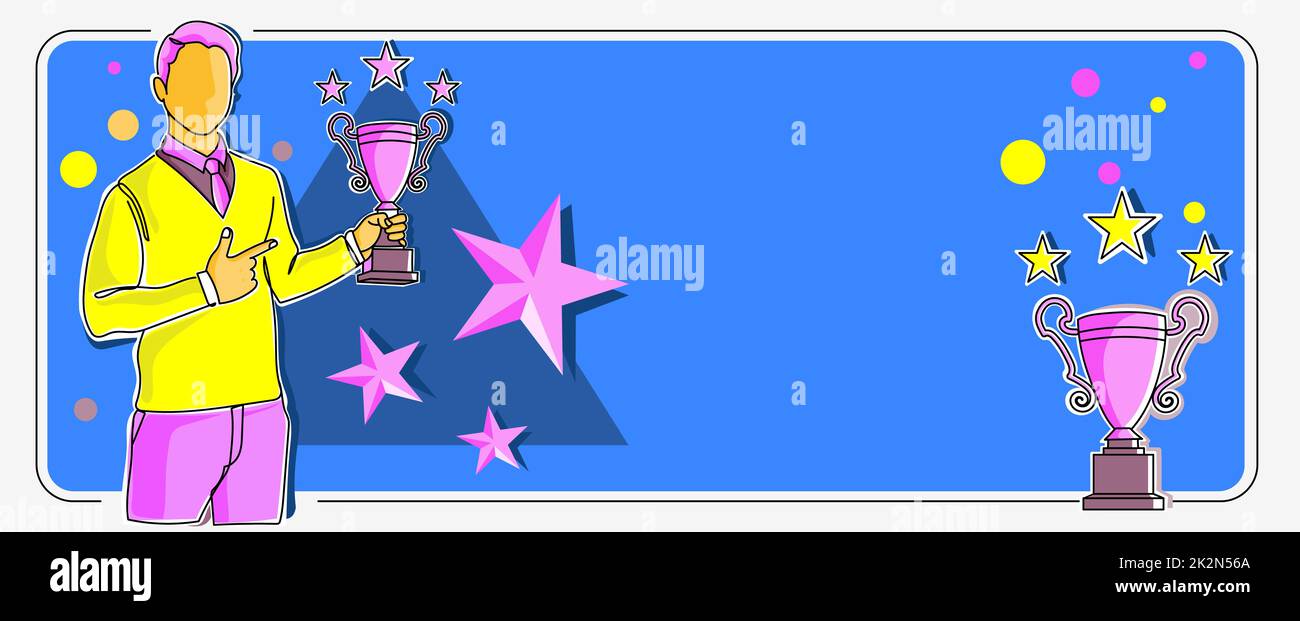 Businessman in suit pointing finger holding trophy cheering reaching ...