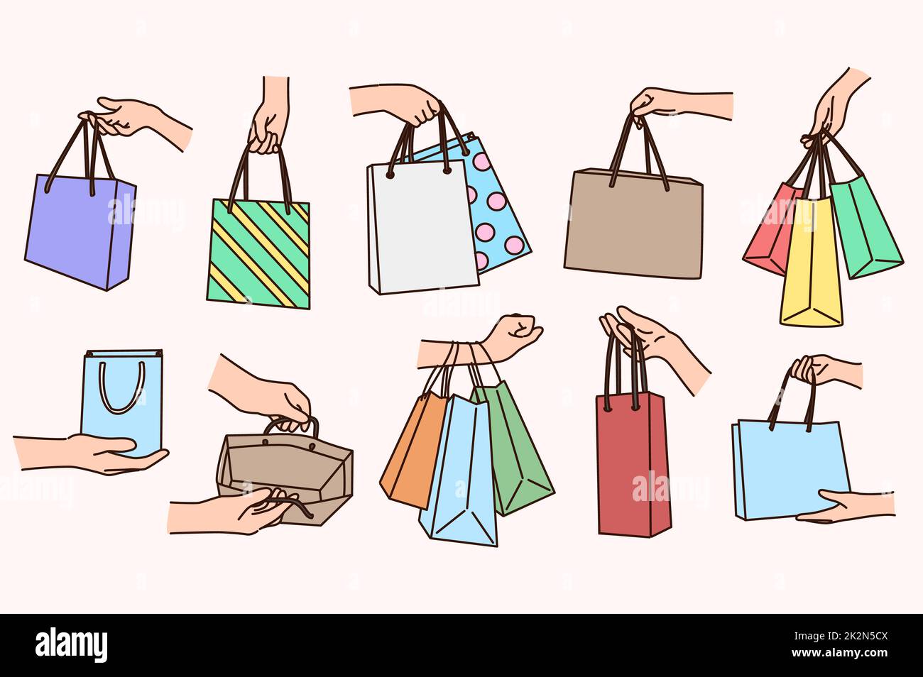 Set of people holding shopping bags Stock Photo - Alamy