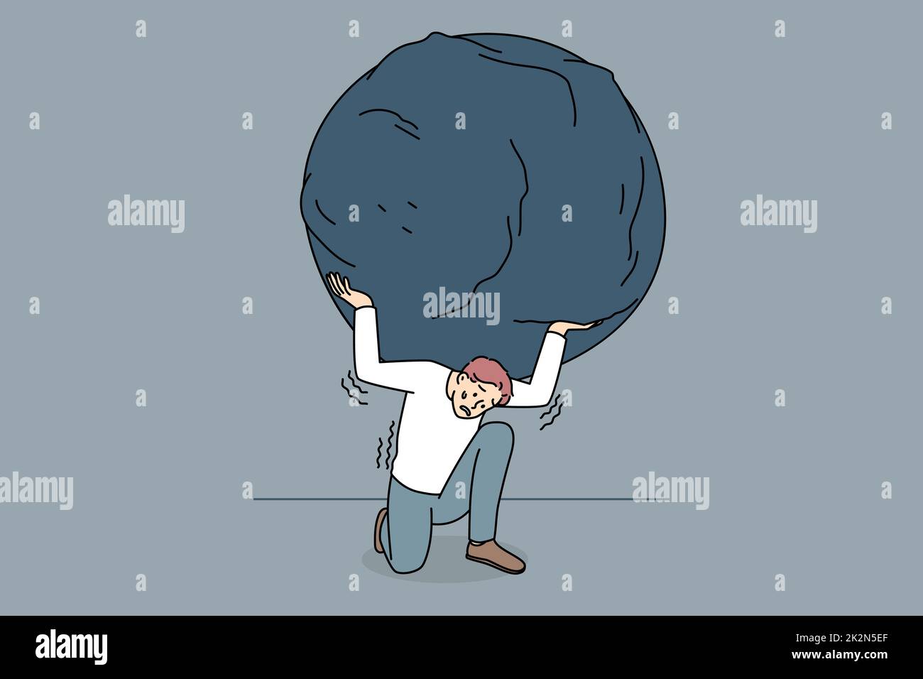 Stressed man carrying heavy stone on shoulders Stock Photo - Alamy