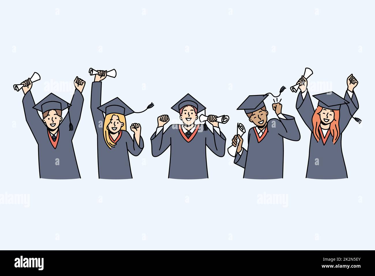 Excited students in gowns celebrate graduation Stock Photo - Alamy