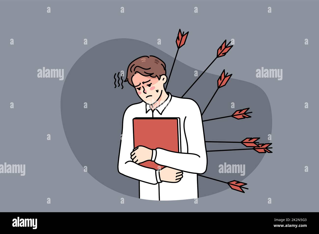 Stressed employee with arrows in back Stock Photo - Alamy