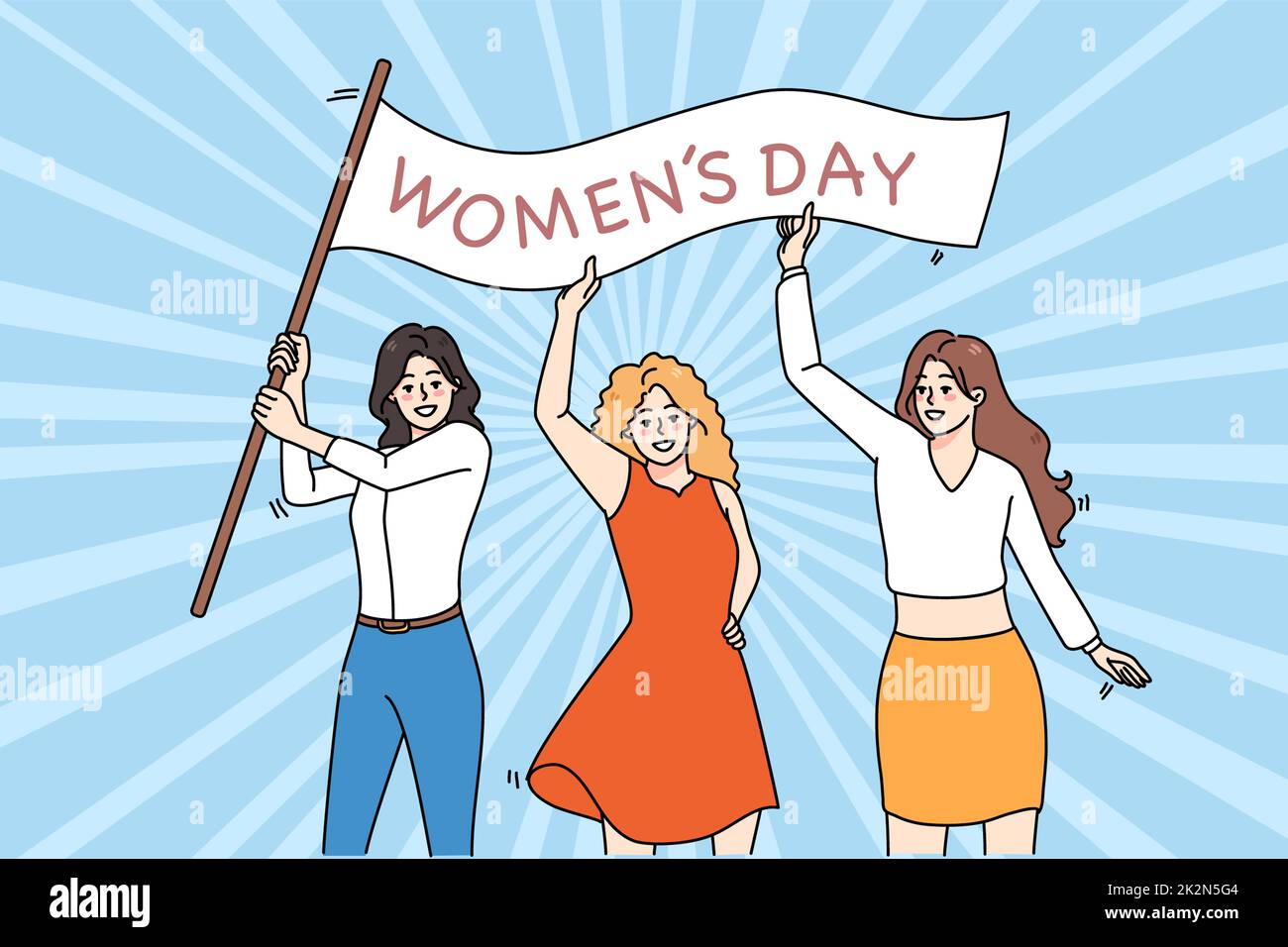 Happy women with banner on international woman day Stock Photo - Alamy
