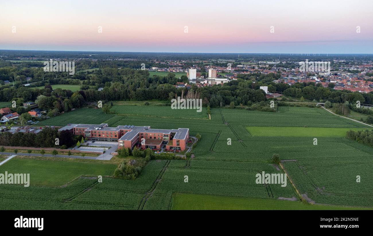 July 13th 2022, Brecht, Antwerp, Belgium: Aerial view of the monastery ...