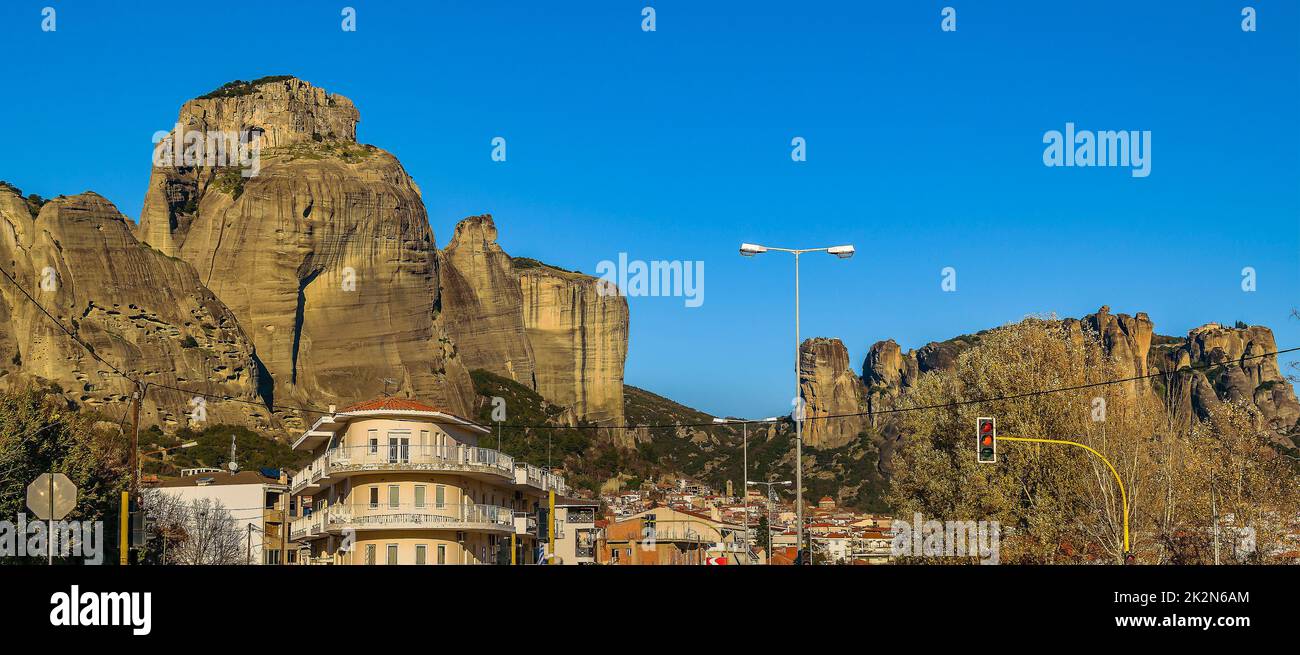 Meteora Town, Tesalia, Greece Stock Photo - Alamy