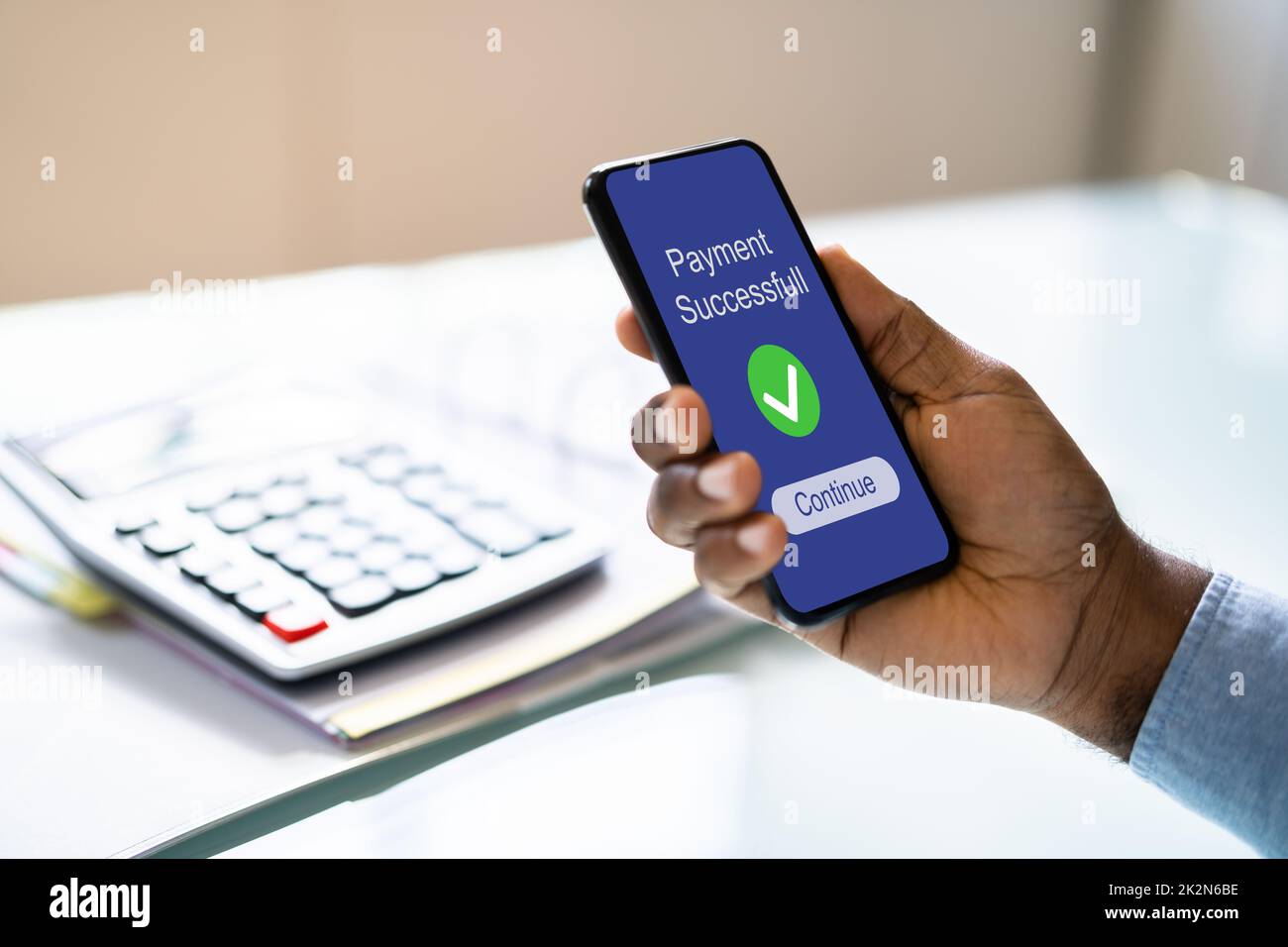 Confirmed Online Rent Payment. African American Man Stock Photo - Alamy