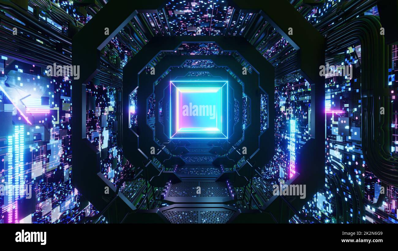 Inside Digital Wiring Network Tunnel Sci-fi Stock Photo - Alamy