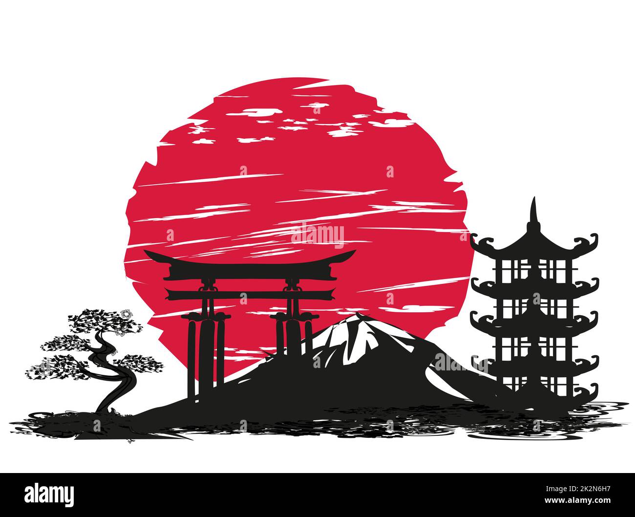 Abstract card with Japanese landscape Stock Photo - Alamy