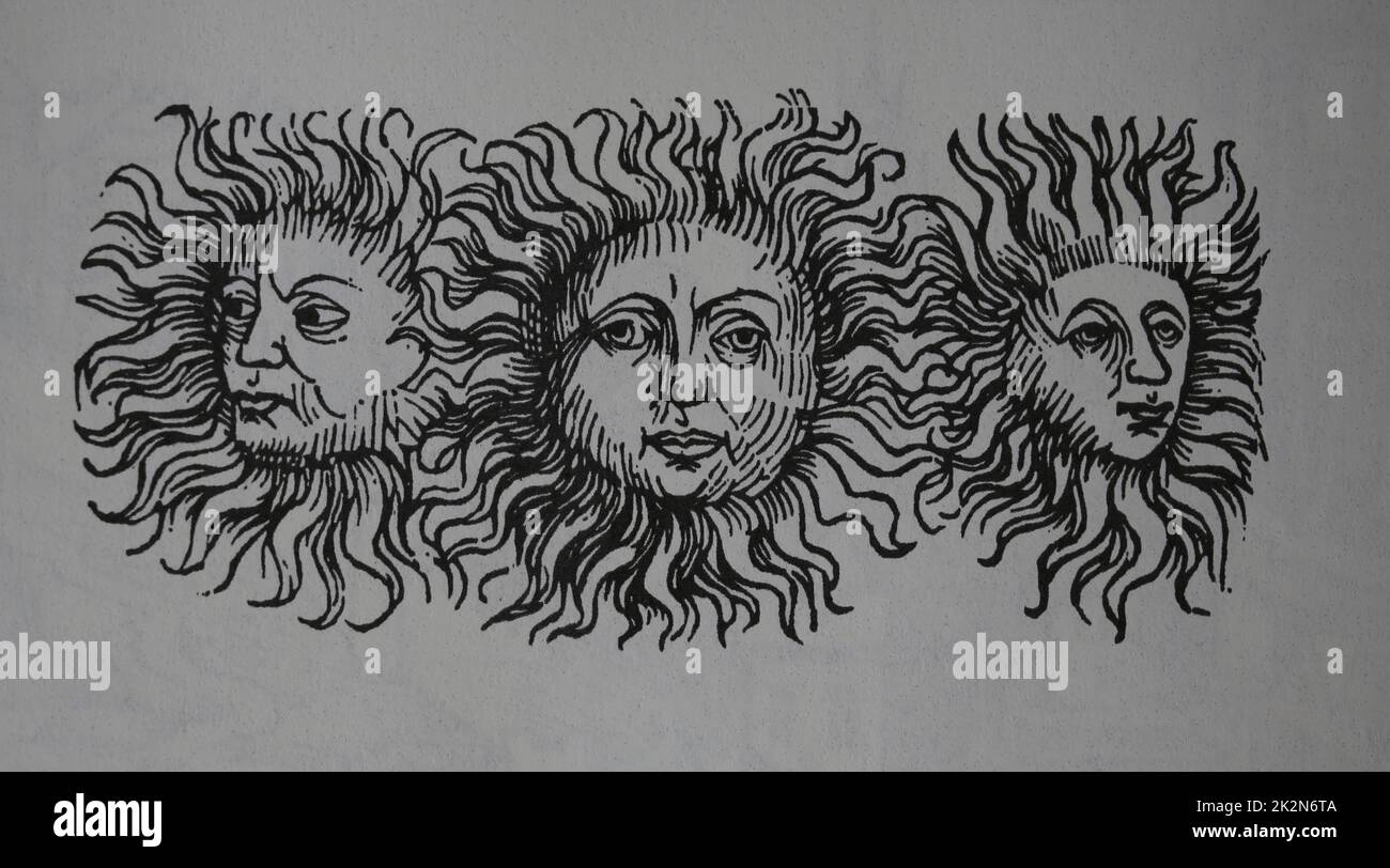 Suns. Illustration of Nuremberg Chronicle, 1493 Stock Photo - Alamy