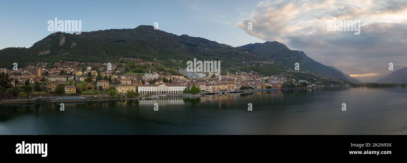 Panorama of all Lovere city and Iseo lake at sunrise Stock Photo - Alamy