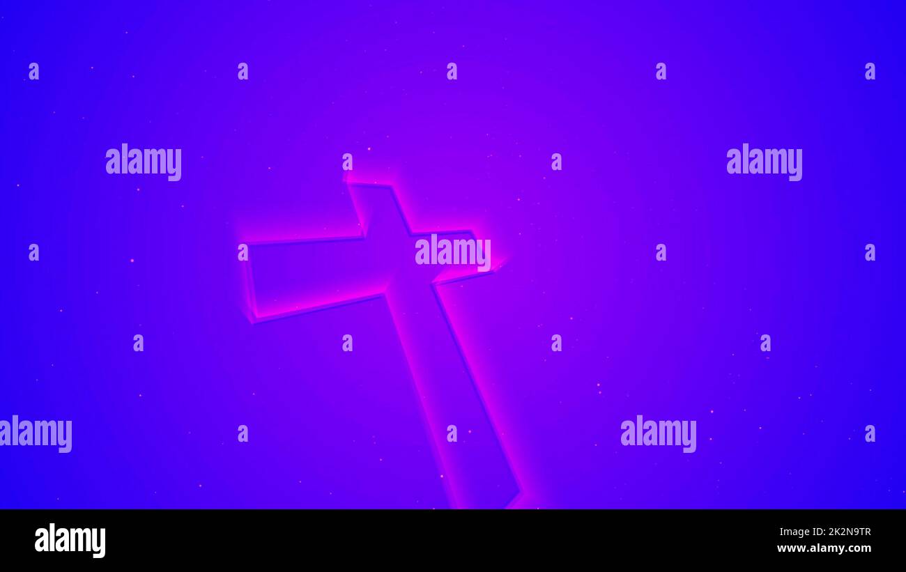 3D illustraion of neon glow cross over blue Stock Photo - Alamy