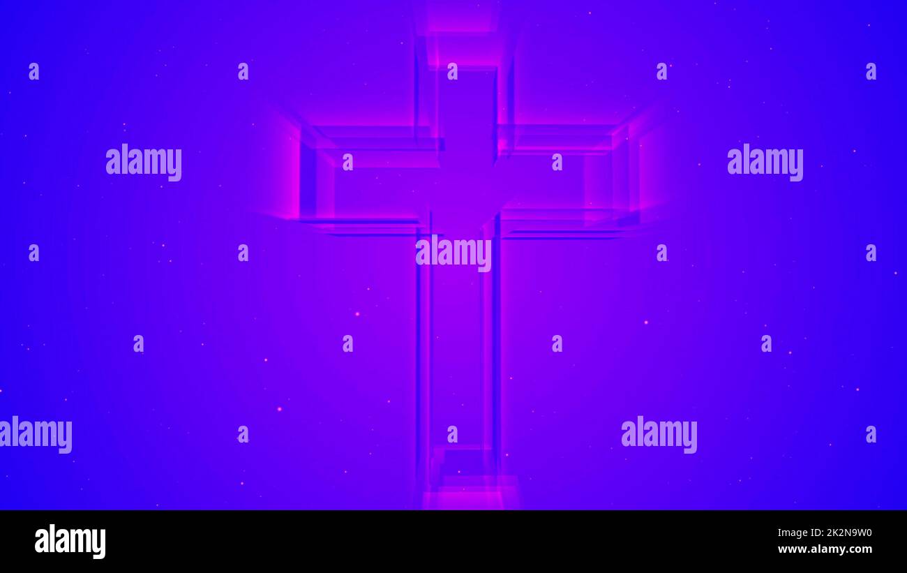 3D illustraion of neon glow cross over blue Stock Photo - Alamy