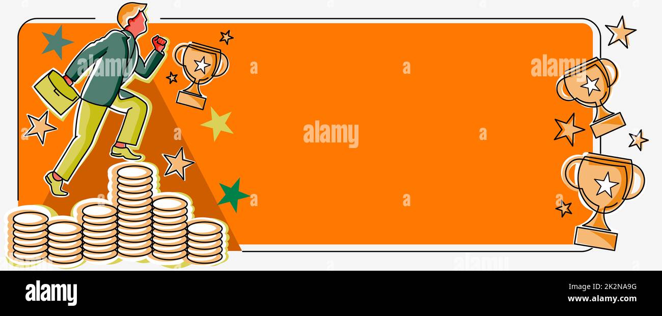 Businessman in suit climbing upwards money pile representing project ...