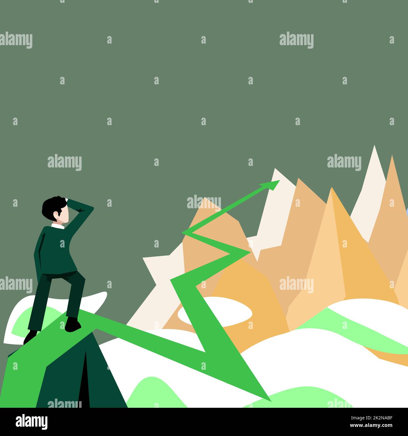 Businessman watching horizon arrow pointing distance symbolizing future ...