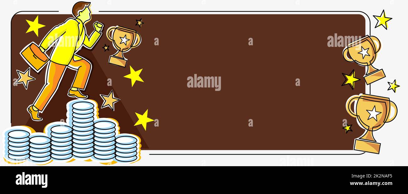 Businessman in suit climbing upwards money pile representing project ...