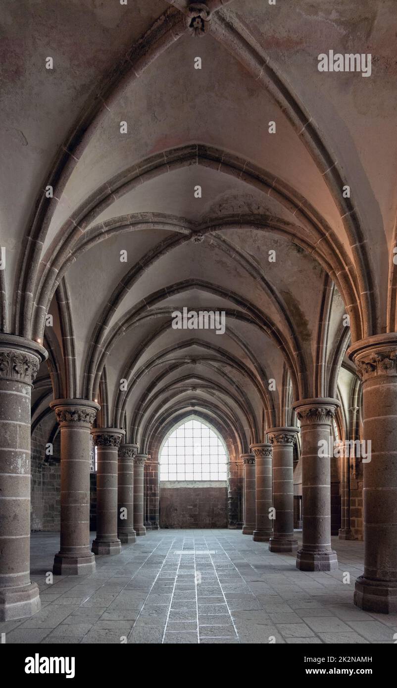 Medieval Guest Hall of the medieval abbey of Le Mont Saint-Michel ...
