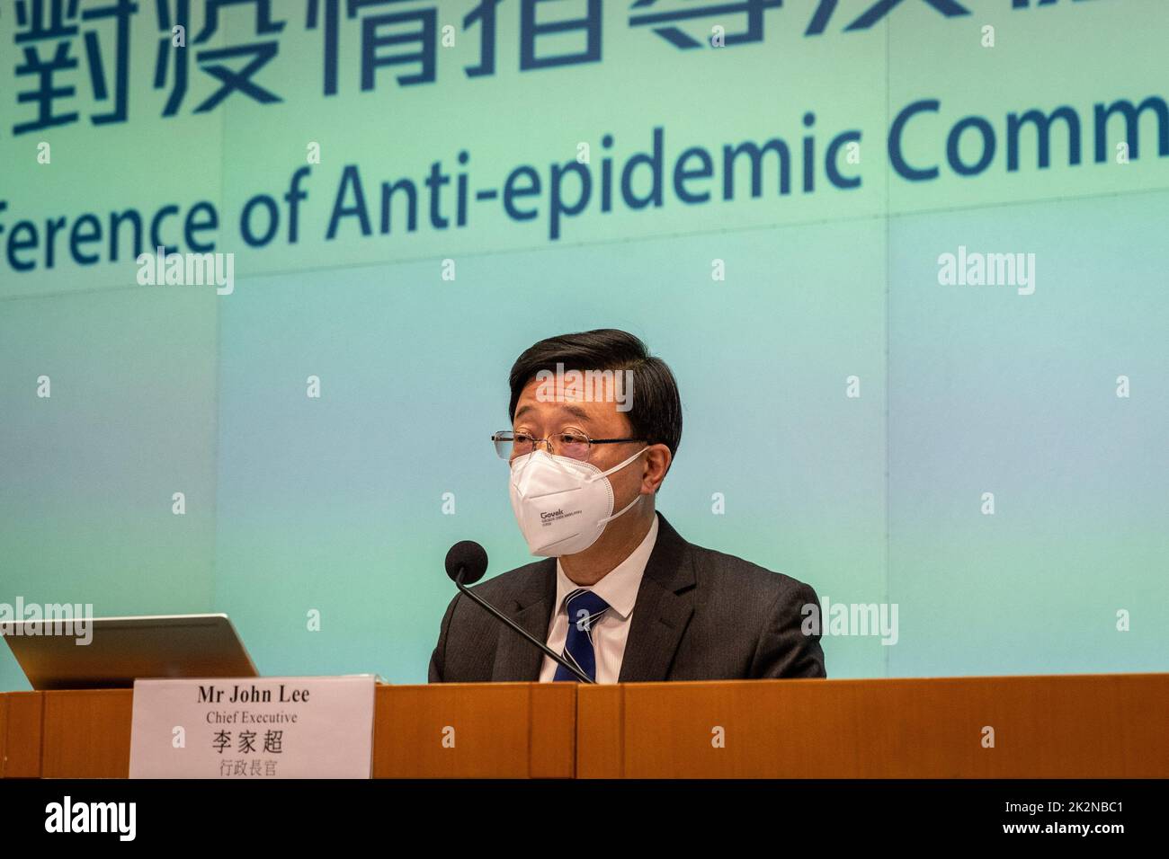 Hong Kong’s Chief Executive John Lee Ka-chiu speaks during a press ...