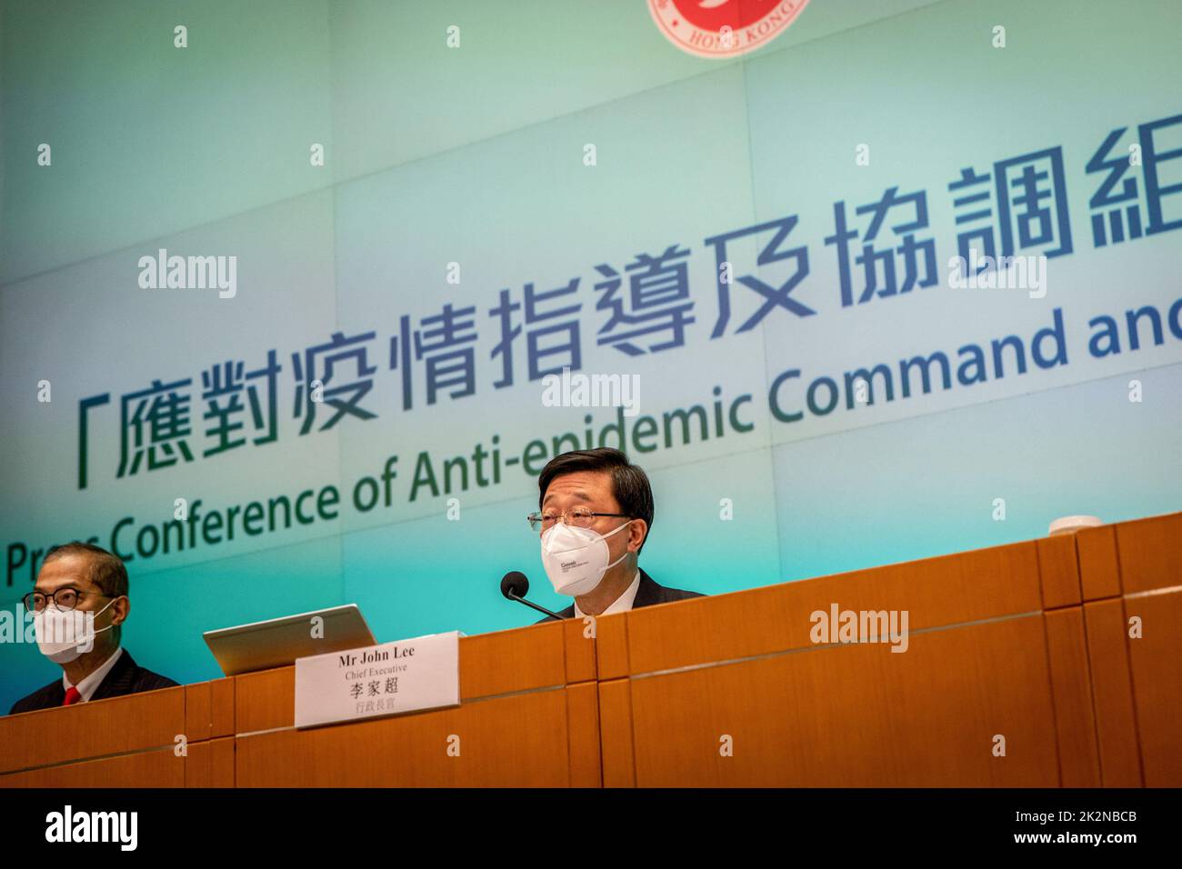 Hong Kong’s Chief Executive John Lee Ka-chiu speaks during a press ...