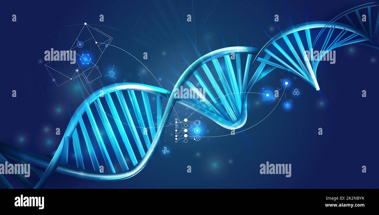 Glowing DNA spiral and HUD elements on a dark blue background Stock ...