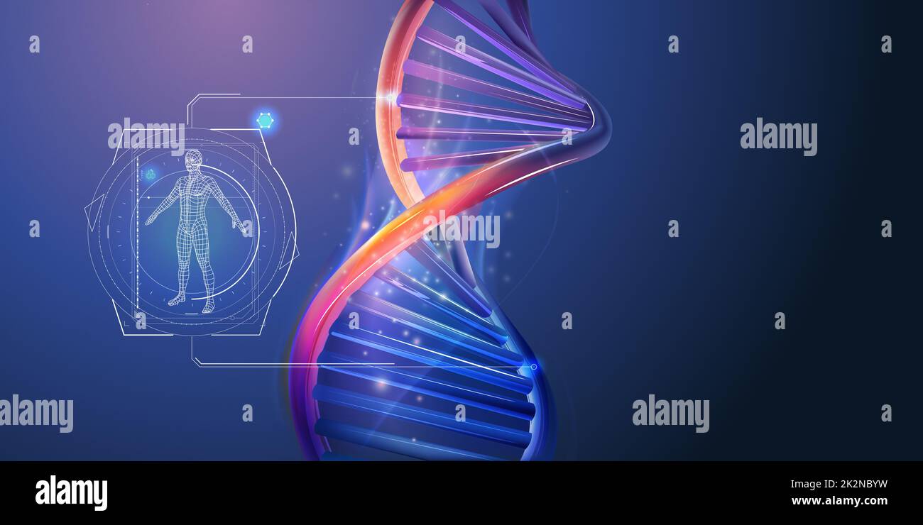 DNA spiral with abstract infographics about human health research Stock ...