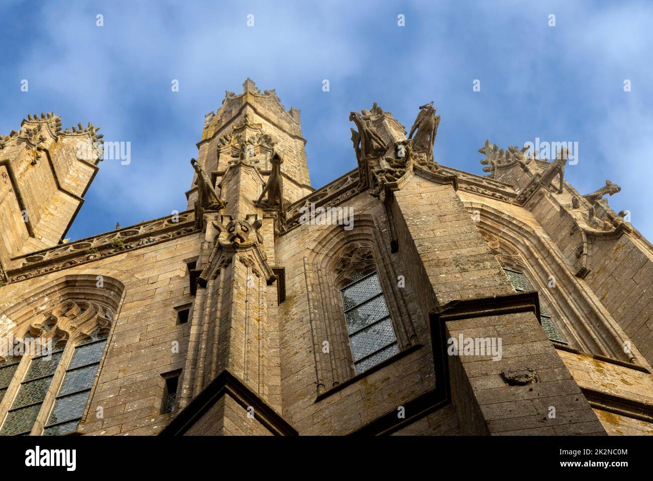 Croketted pinnacles and gargoyles, architectural details of the ...