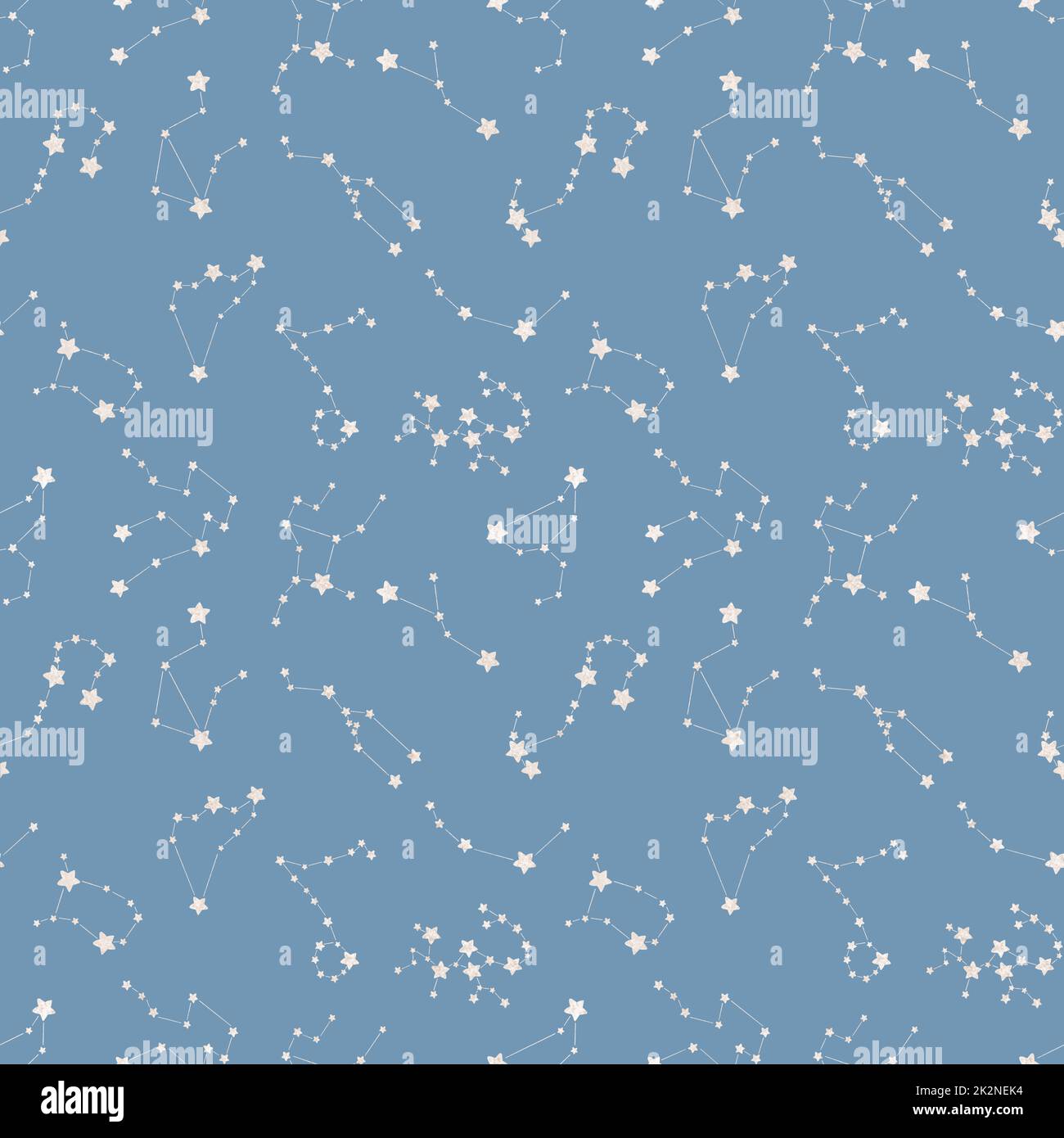 Zodiac constellations seamless pattern. Hand drawn pattern. Blue ...