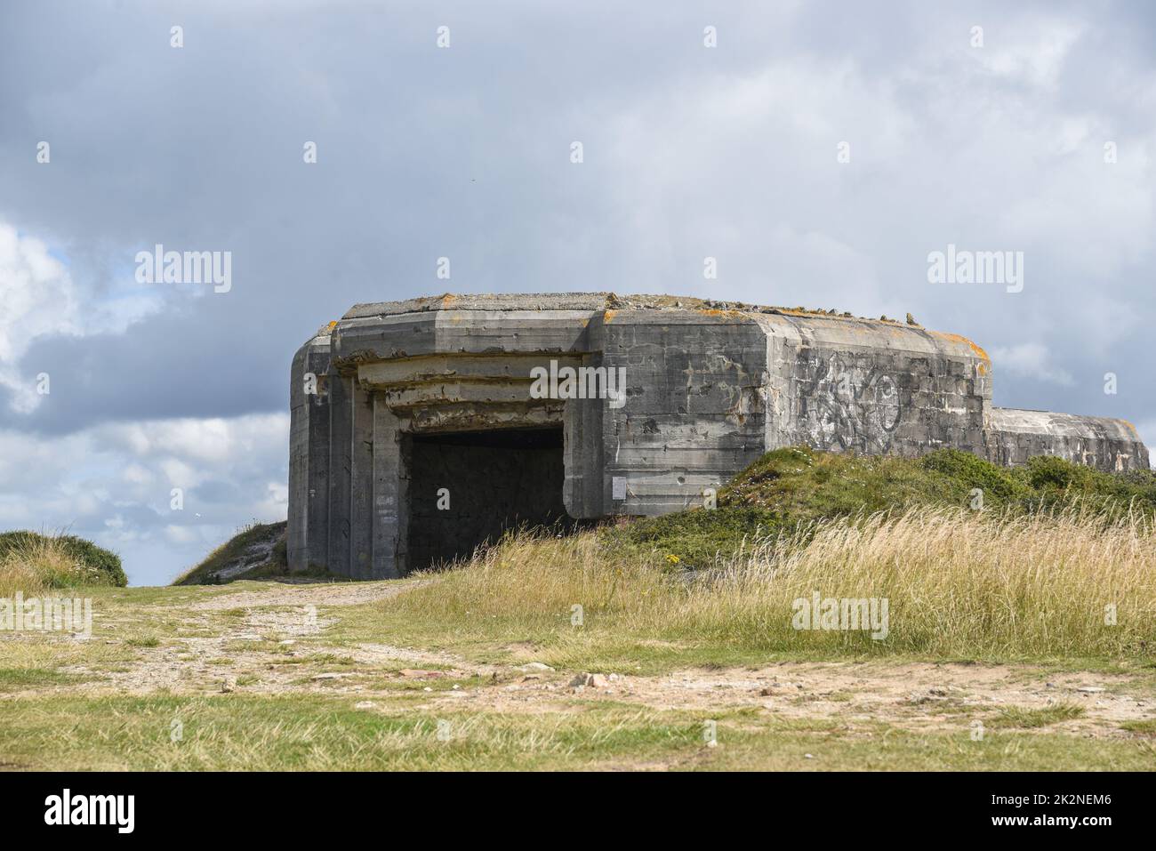 Concrete fortification for a cannon off the coast of France, remnants ...