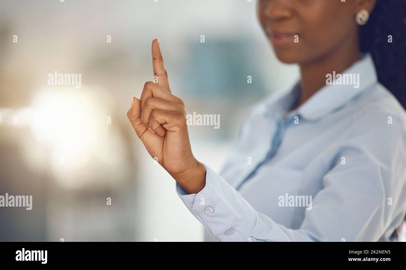 Business woman using finger for password, user interface and network ...