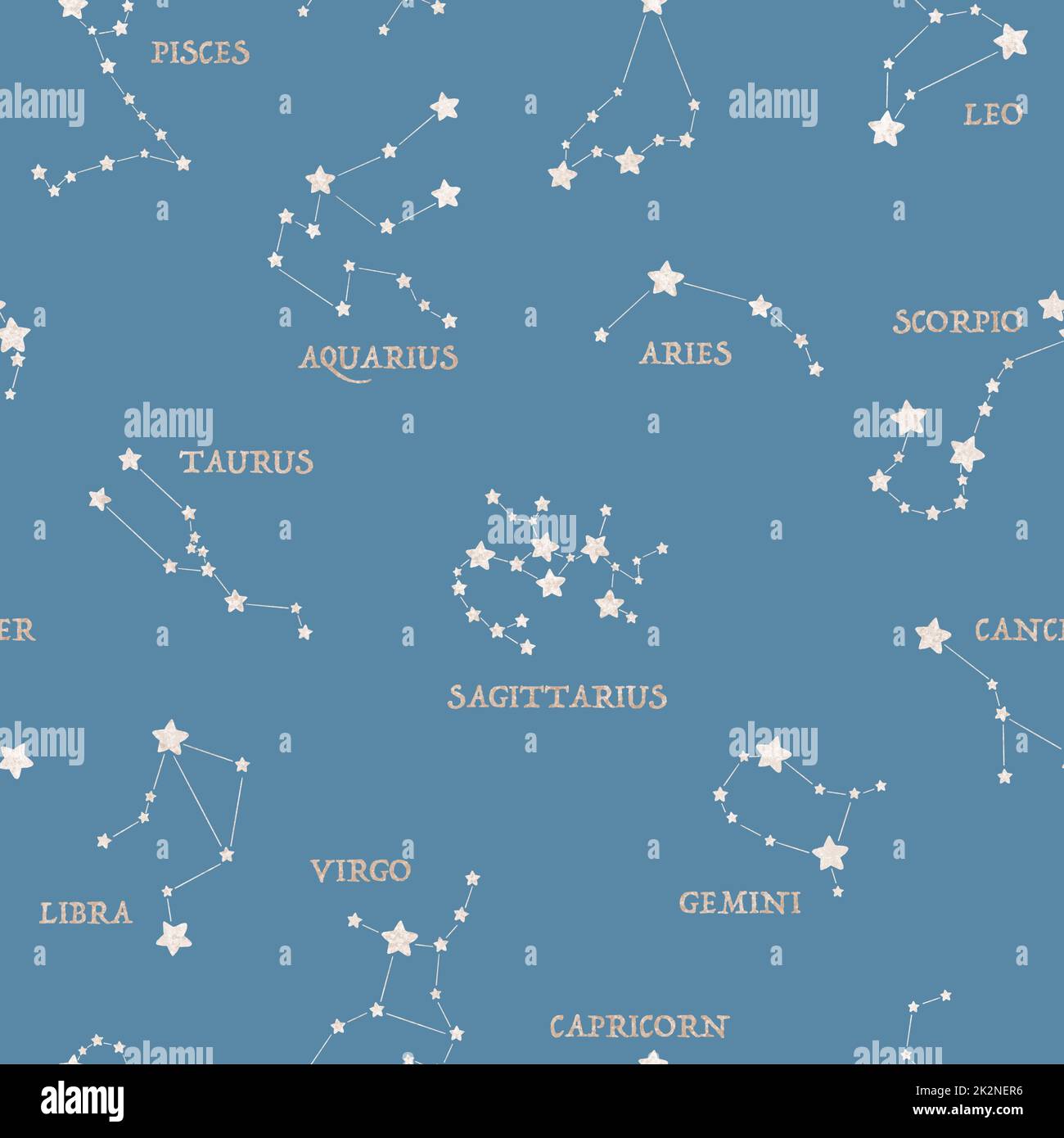 Zodiac constellations seamless pattern. Hand drawn pattern Stock Photo ...