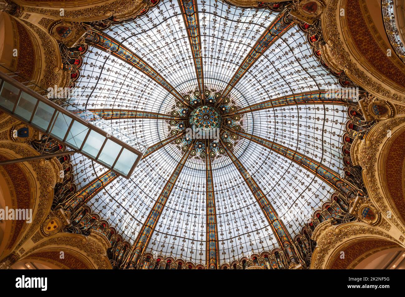 Beautiful dome in Galeries Lafayette in Paris, France. Art nouveau or ...
