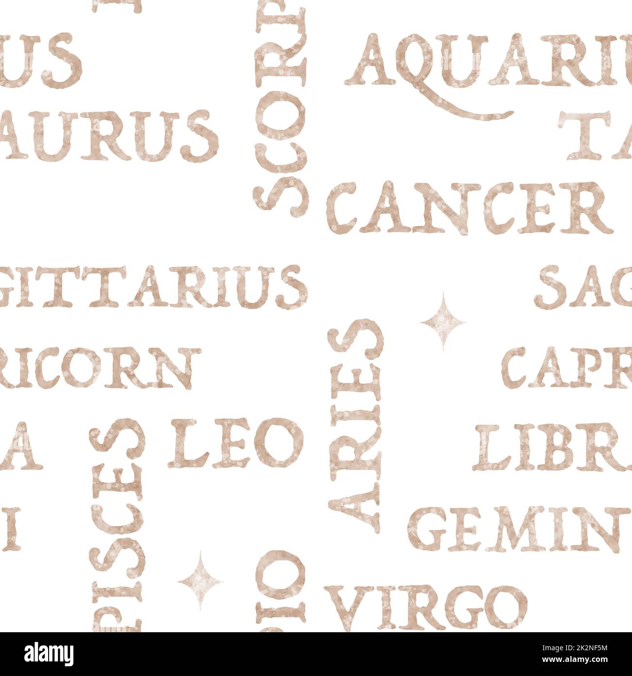 Zodiac constellations names seamless pattern. Watercolor pattern Zodiac constellations names ...