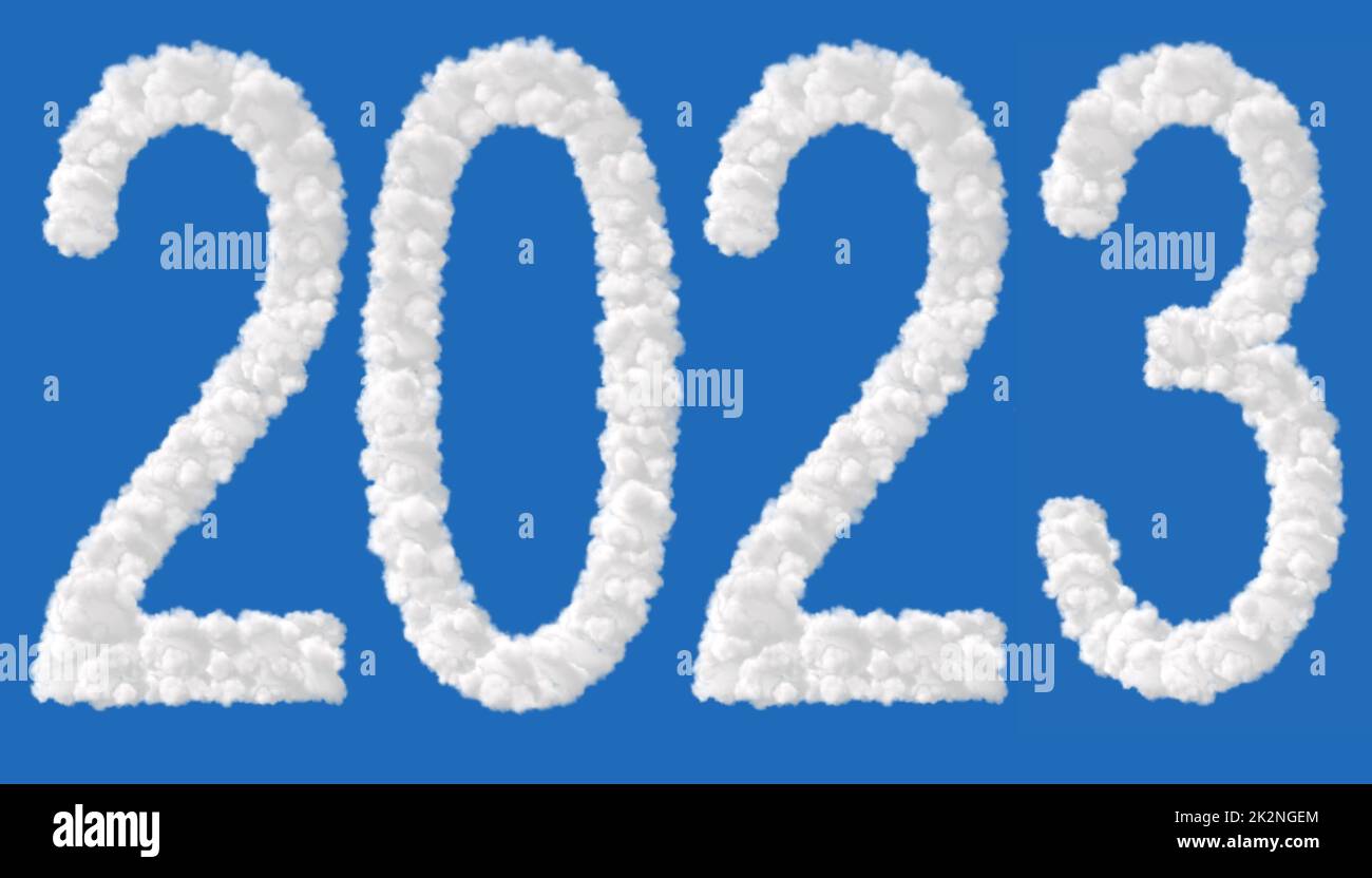 New Year2023. Clouds in shape of the letter 2023 isolated on blue. High ...