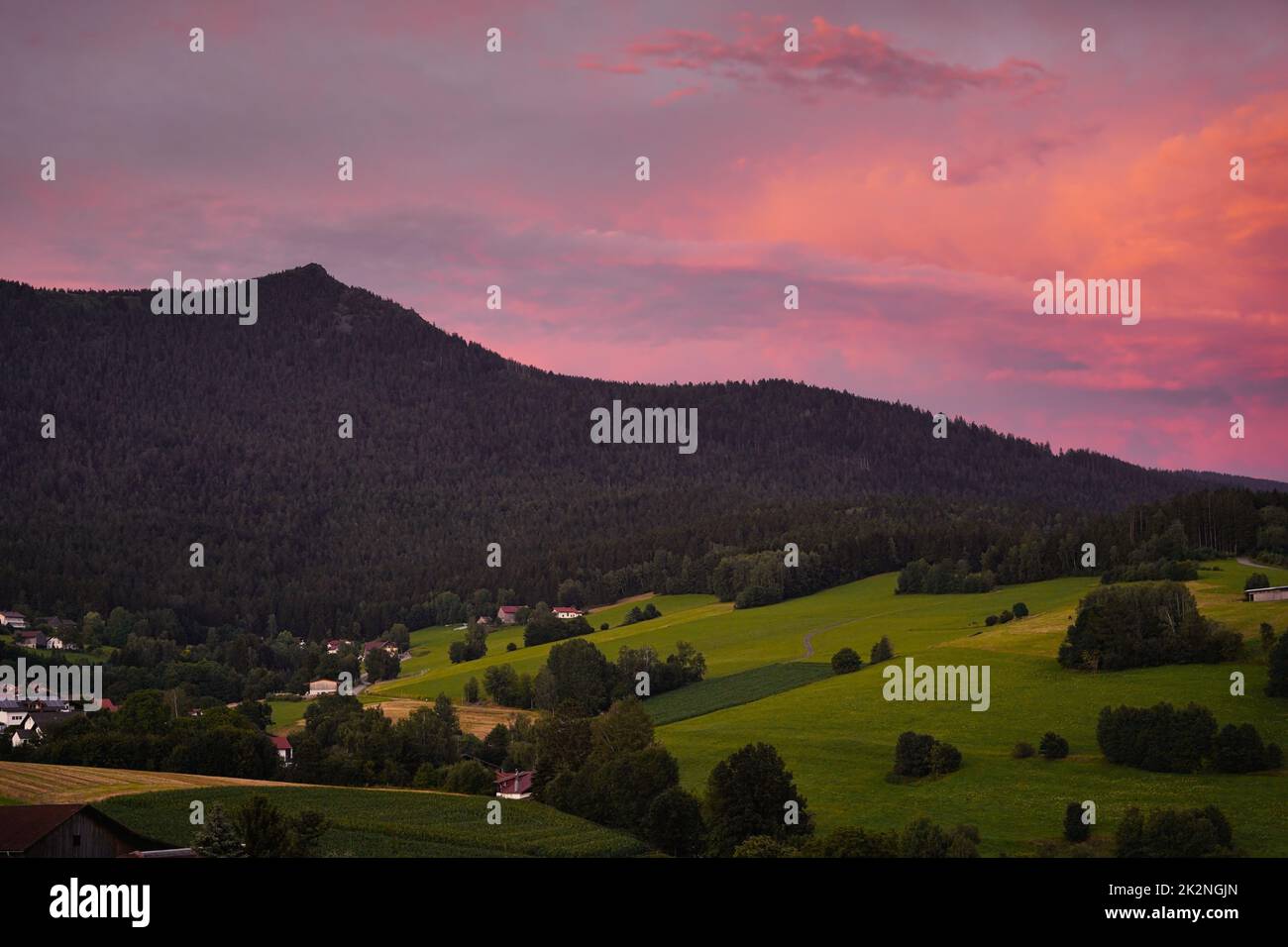 Beautiful sunset at mount Osser near the small town Lam, Bavaria Stock ...