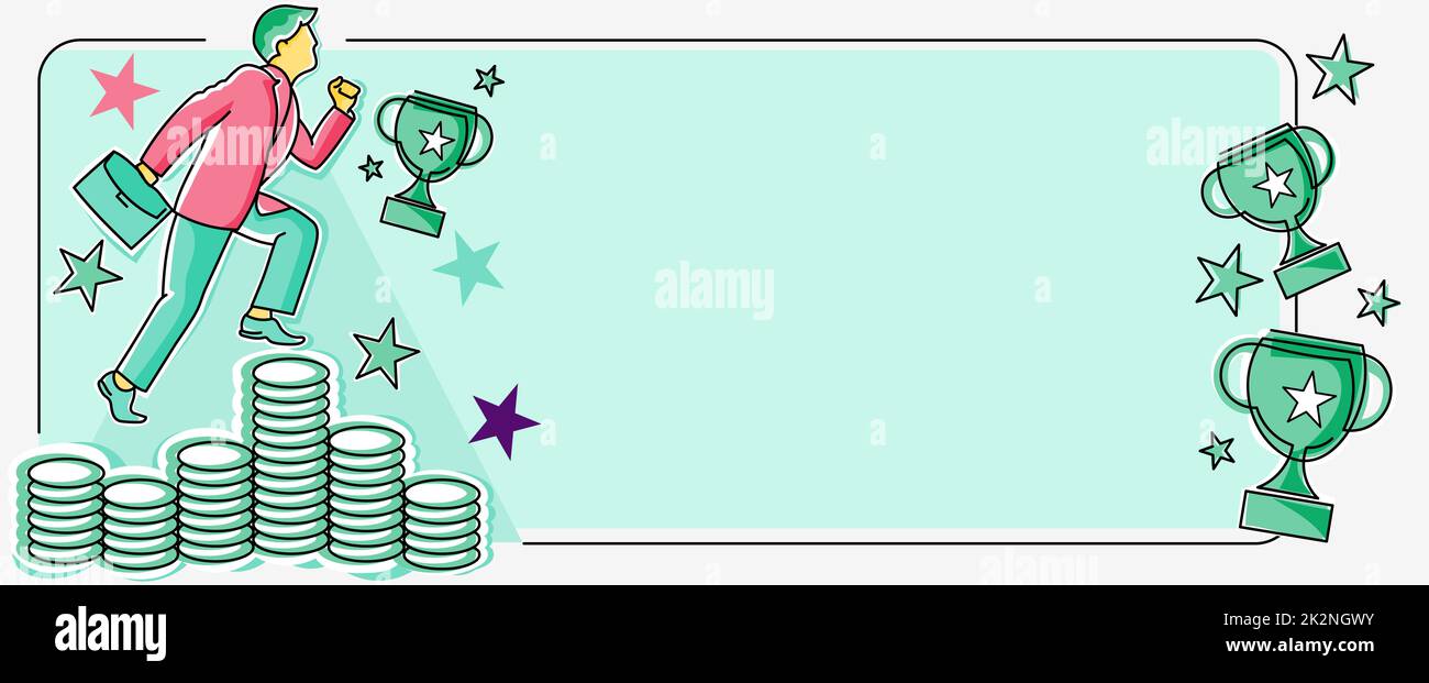 Businessman in suit climbing upwards money pile representing project ...