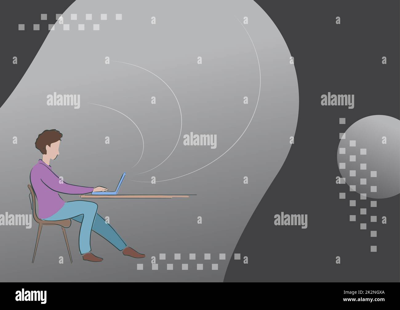 Person sitting desk using computer working towards reaching goals ...