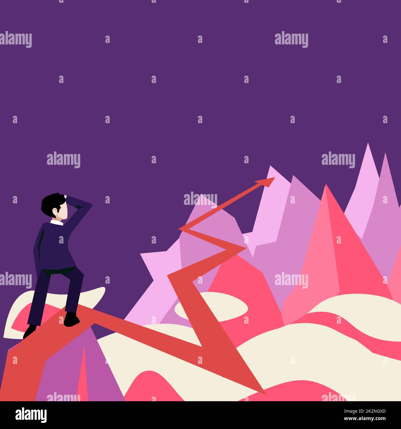 Businessman watching horizon arrow pointing distance symbolizing future ...