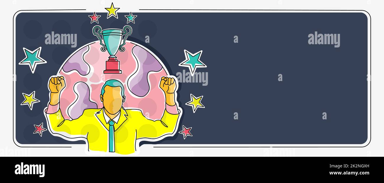 Businessman in suit surrounded with stars globe background cheering ...