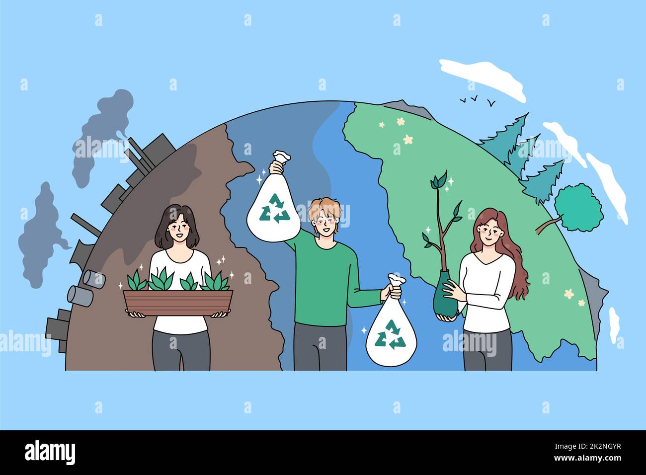 Diverse volunteers clean planet from pollution Stock Photo - Alamy
