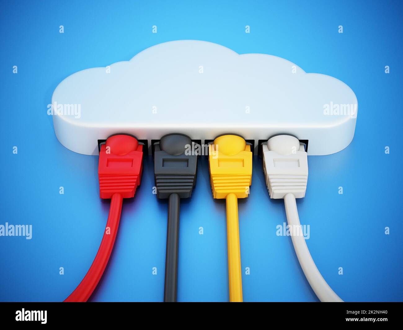 Colorful network cables connected to the cloud shape. 3D illustration ...