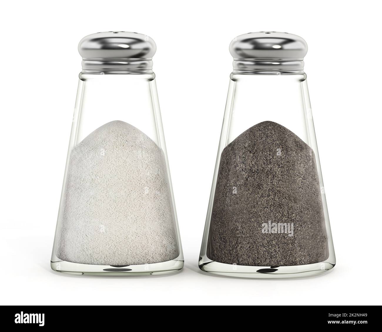 Salt and black pepper shakers isolated on white background. 3D ...