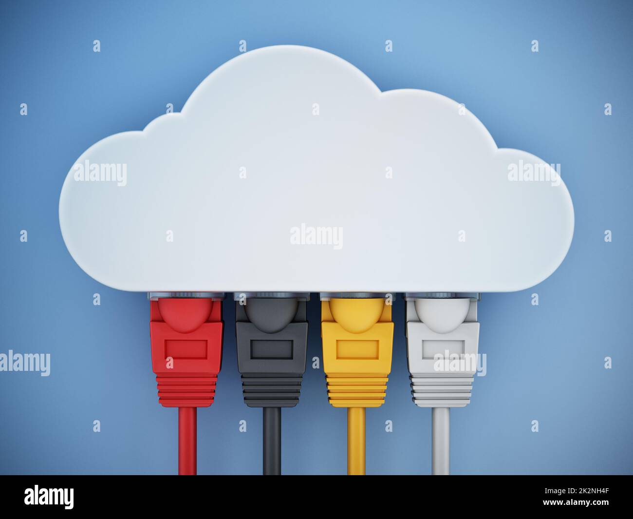 Colorful network cables connected to the cloud shape. 3D illustration ...