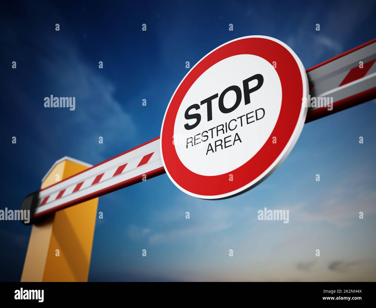 Gate barrier system with stop sign. 3D illustration Stock Photo - Alamy