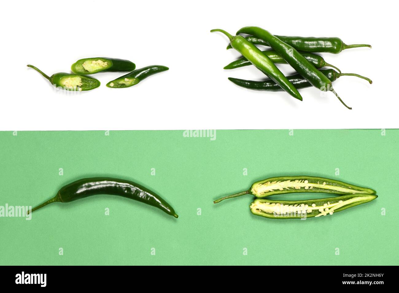 Creative layout made of green chili pepper. High resolution photo. Full ...