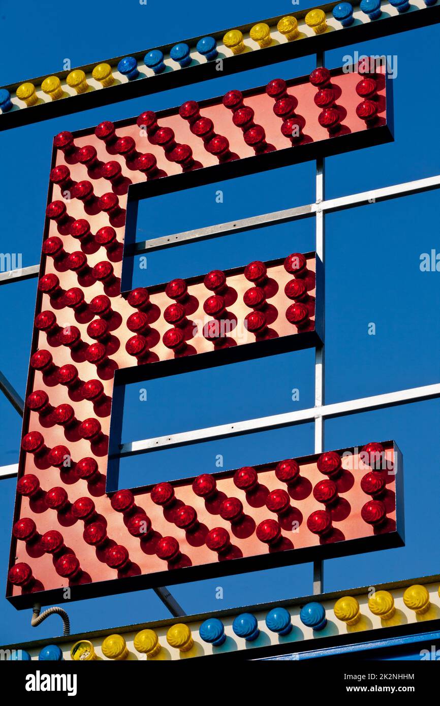 E letter circus neon sign Stock Photo - Alamy