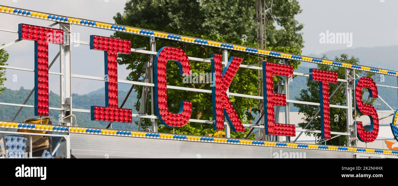 electric TICKETS sign on a scaffolding Stock Photo - Alamy