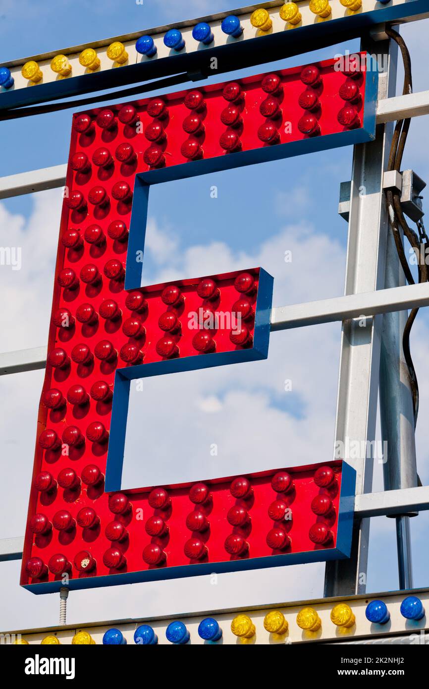 E letter circus neon sign Stock Photo - Alamy