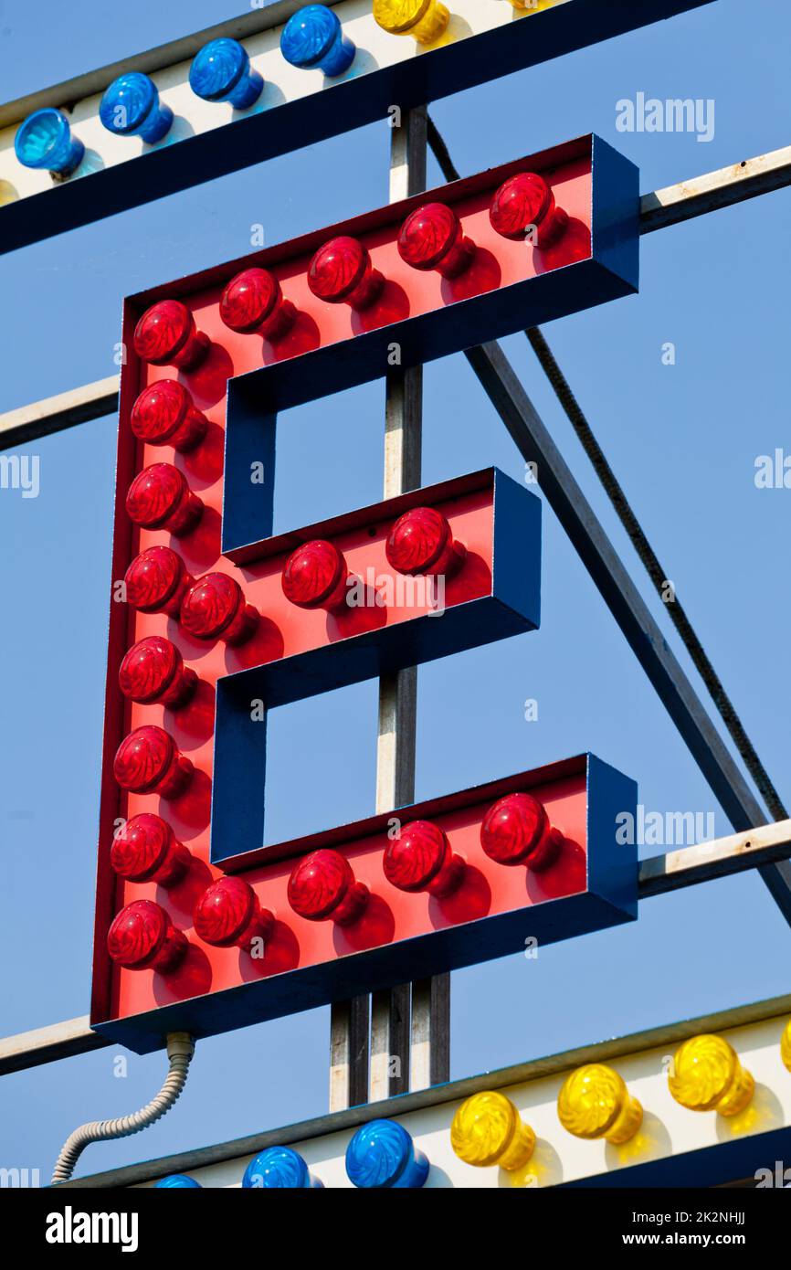 E letter circus neon sign Stock Photo - Alamy