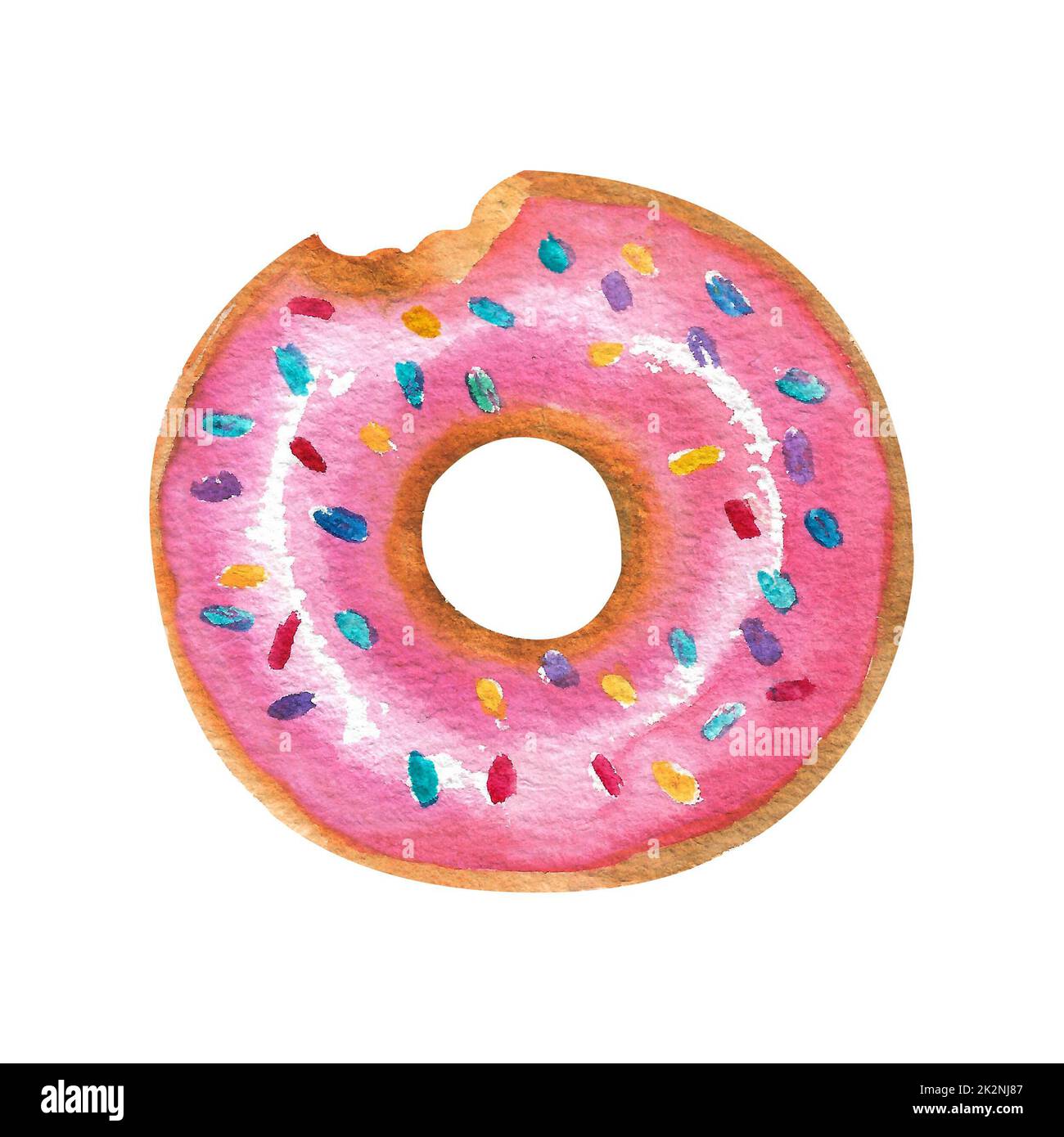 Watercolor donut. Pink donut with filling and sprinkles Stock Photo - Alamy