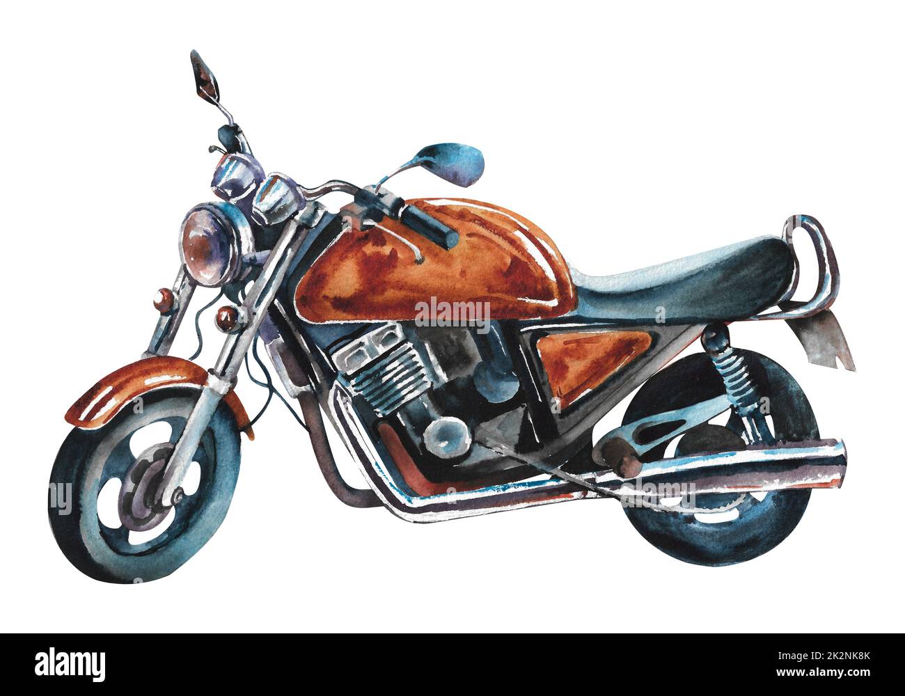 Watercolor motorcycle. Old black motorcycle for travel on a white ...