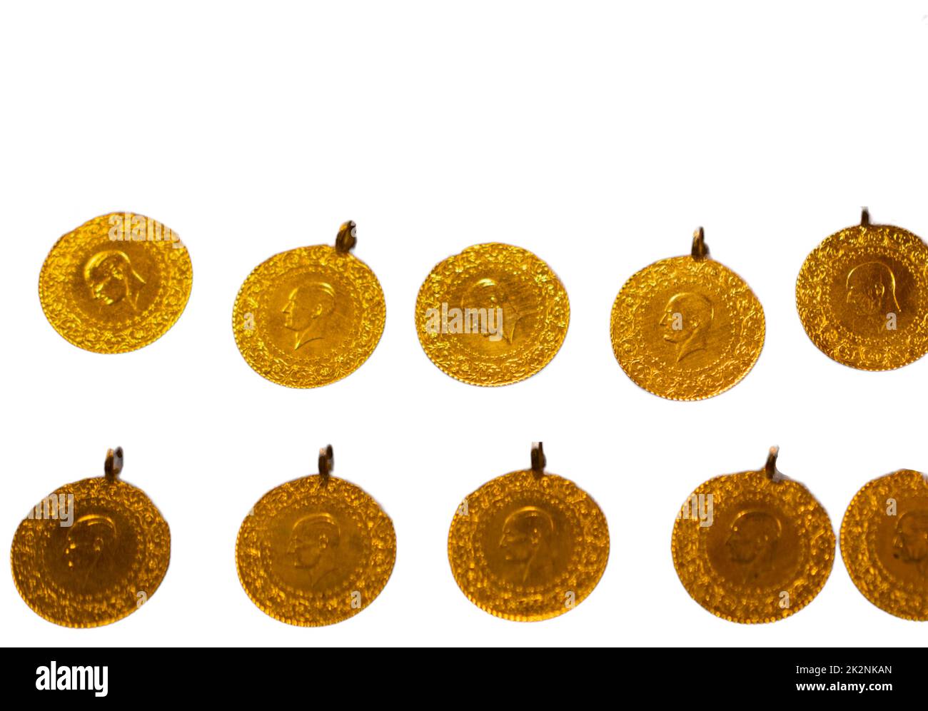 Turkish gold on a white ground, gold coins Stock Photo - Alamy